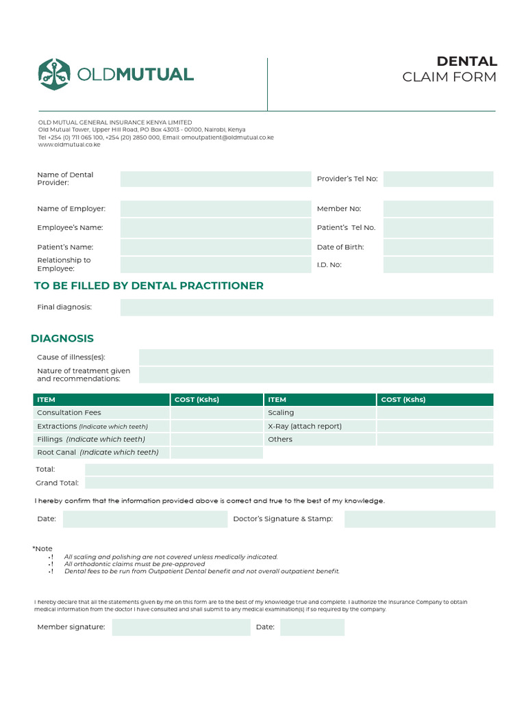 Old Mutual - Dental Claim Form - 2022 | PDF | Dentistry | Health Sciences