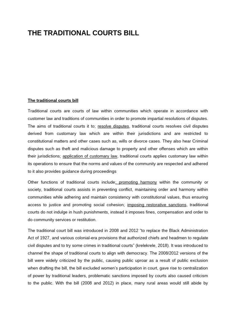 Overview of the Traditional Courts Bill | PDF | Crimes | Crime & Violence