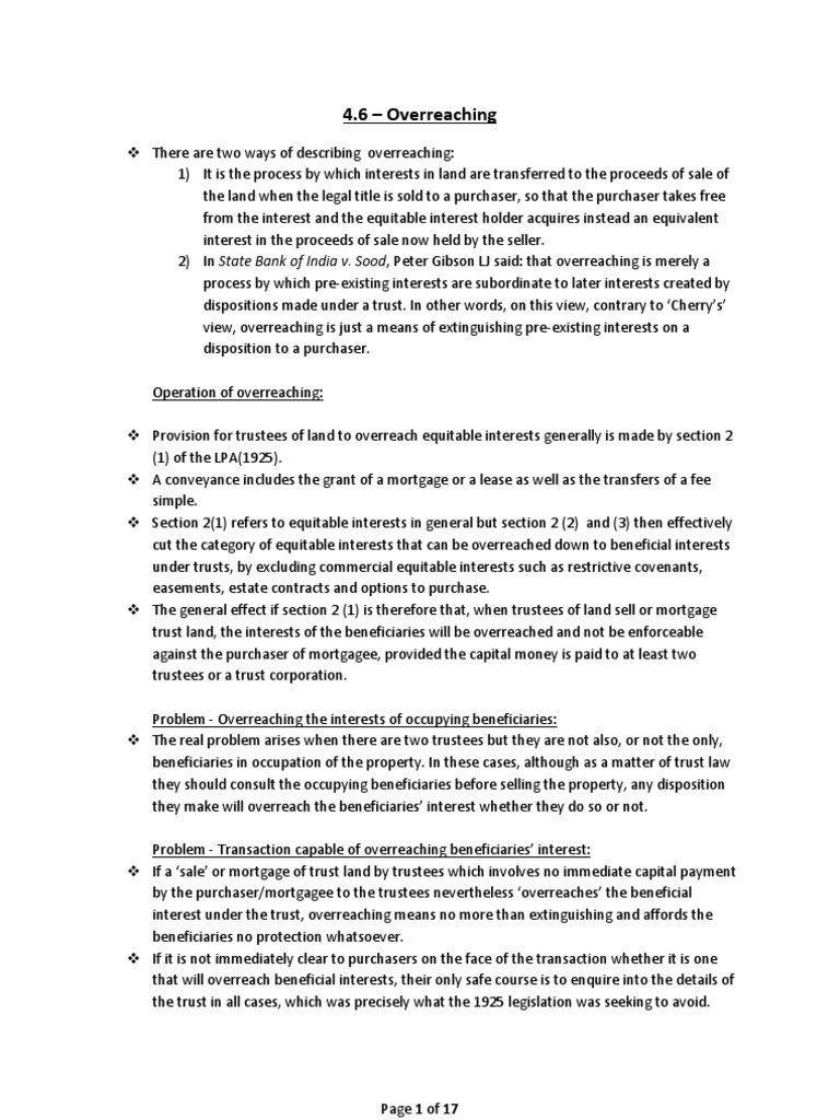 Understanding Overreaching in Land Law | PDF | Mortgage Law | Trust Law