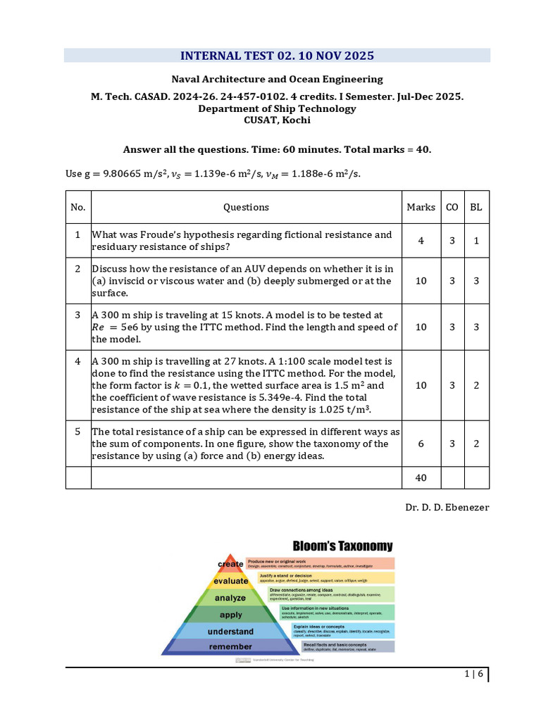 02 Int Test MTech NA&OE Q&A | PDF | Viscosity | Mechanics
