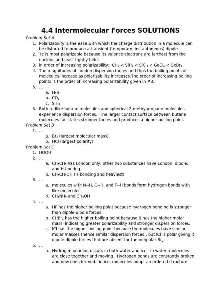 4 Intermolecular Forces Worksheet Answer | PDF | Intermolecular Force ...
