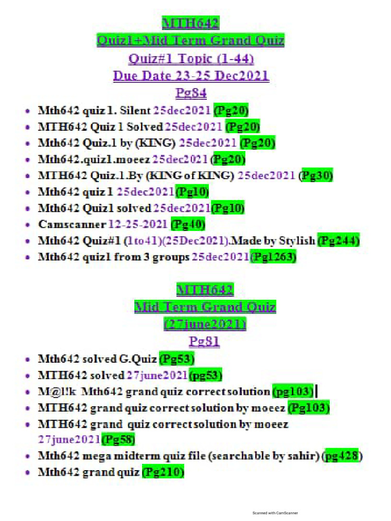 Mth642 Mega File (Quiz1+Mid Quiz) All in 1 File | PDF