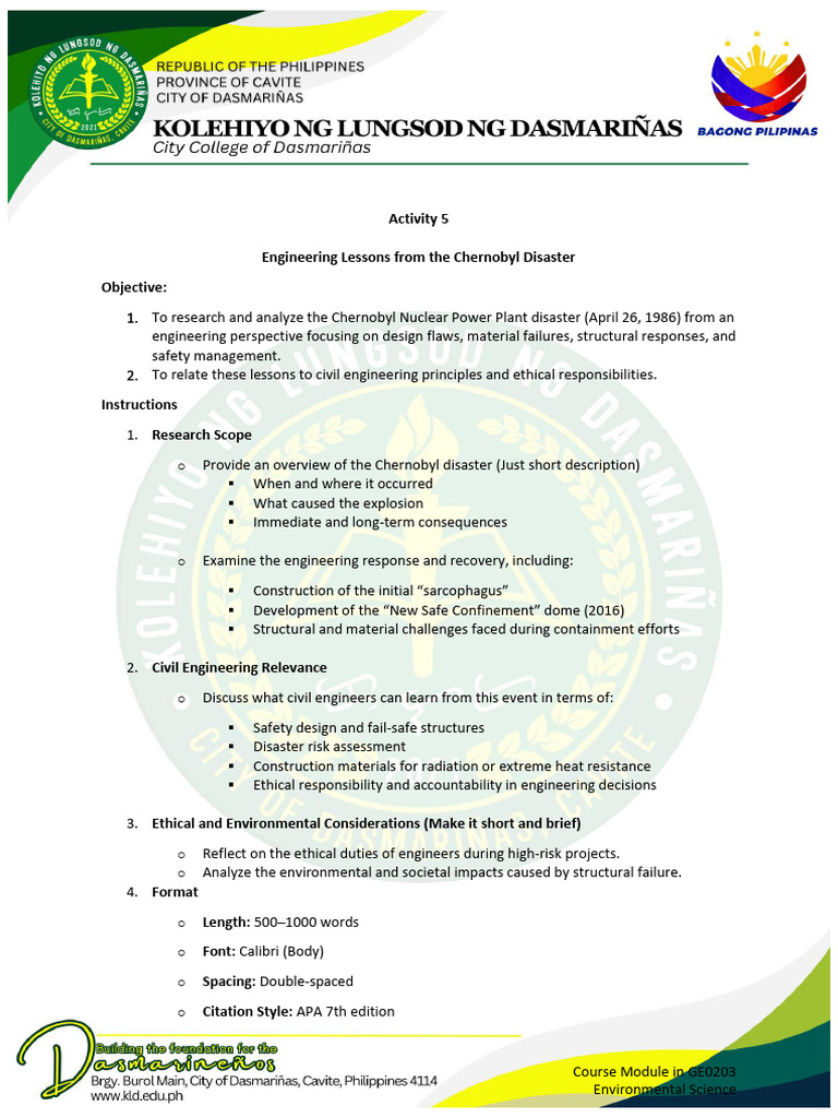Johnrey Rimando - Activity 5 Engineering Lessons From The Chernobyl Disaster | PDF | Chernobyl ...