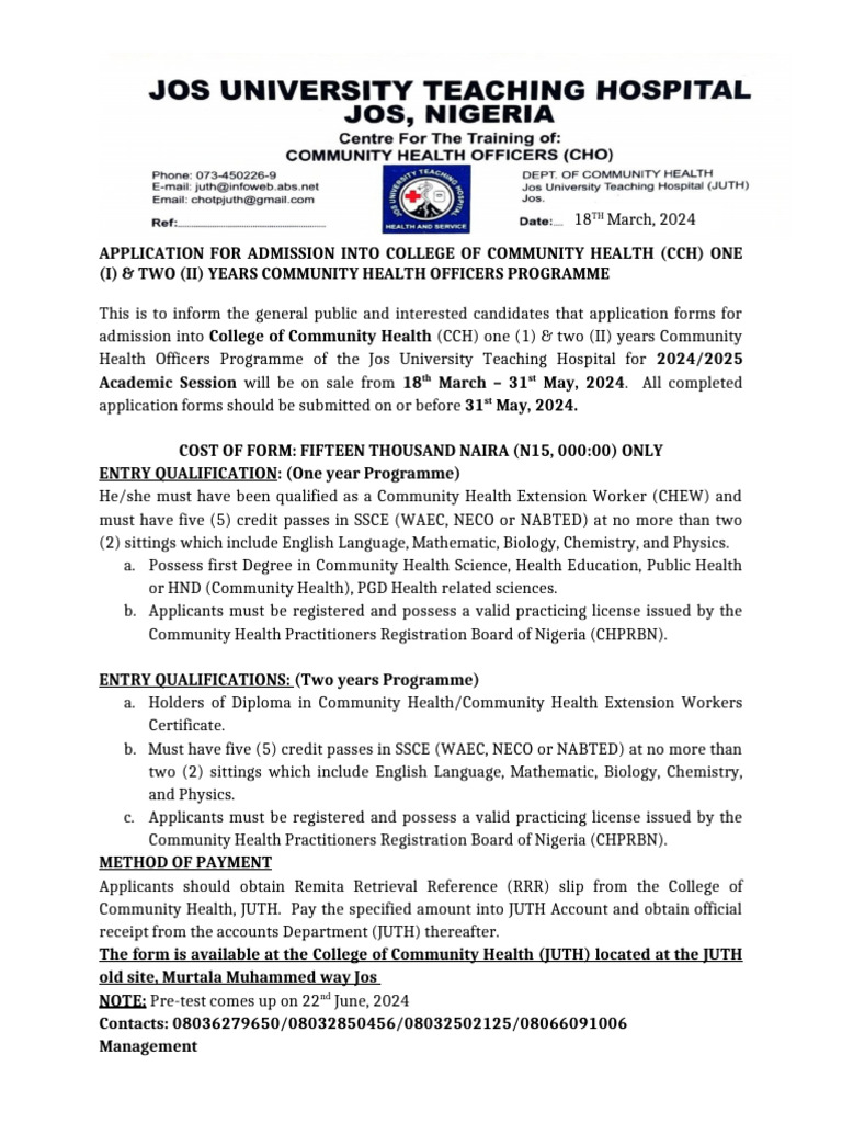 CCH Admission for Community Health Officers | PDF