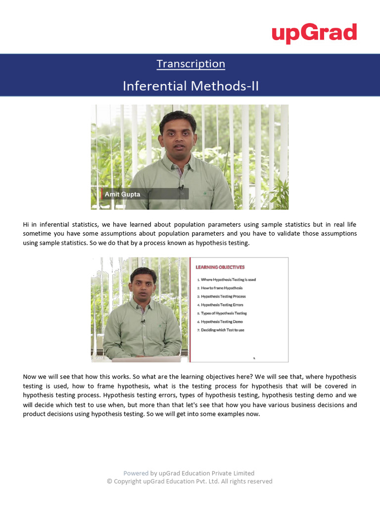 Inferential+Methods II+ +transcription | PDF | P Value | Statistical ...