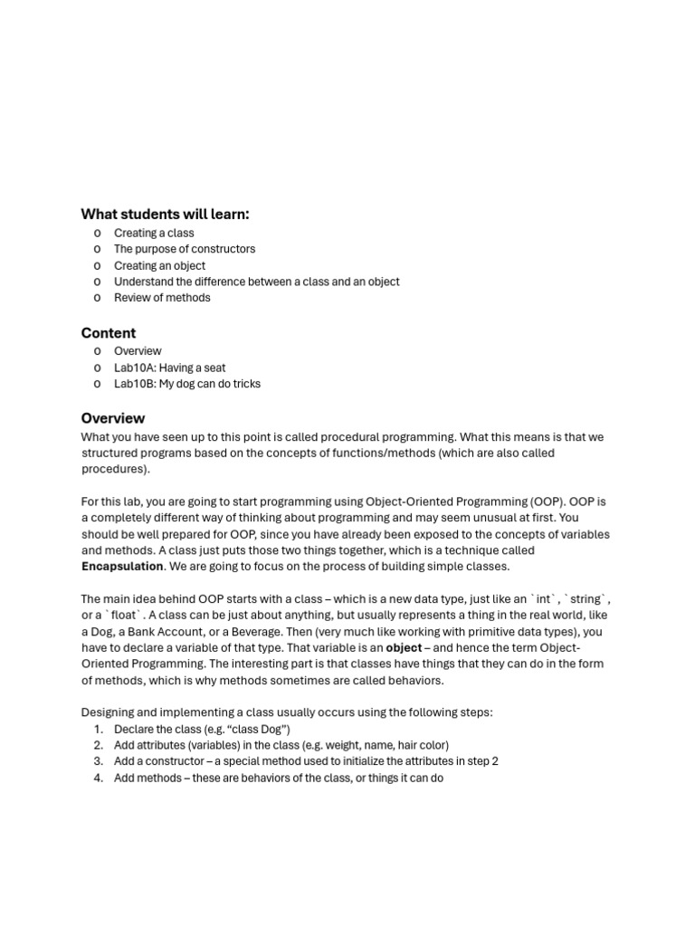 m6 Lab 10 Object Oriented Programing v1.2 | PDF | Object Oriented Programming | Method (Computer ...