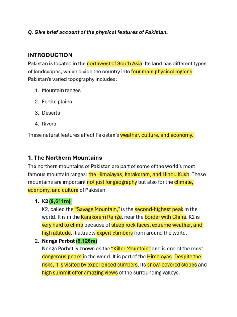 Physical Features of Pakistan Explained | PDF | Indus River | Agriculture