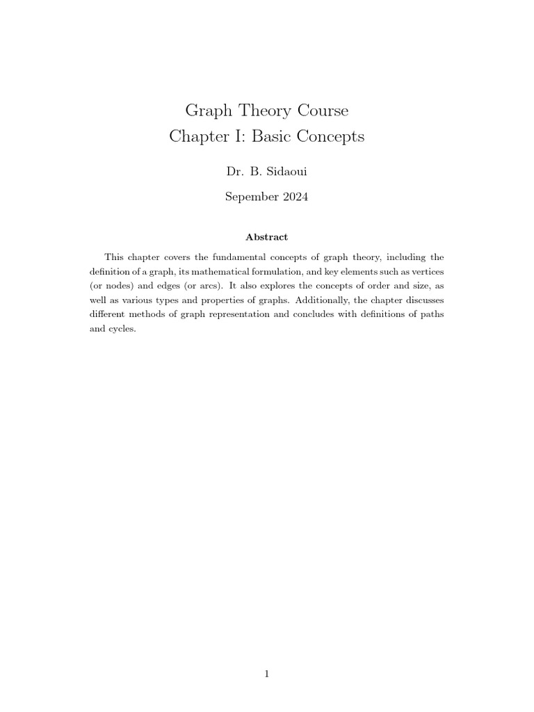 Graph Theory Course Chapter I Basic Concepts ...