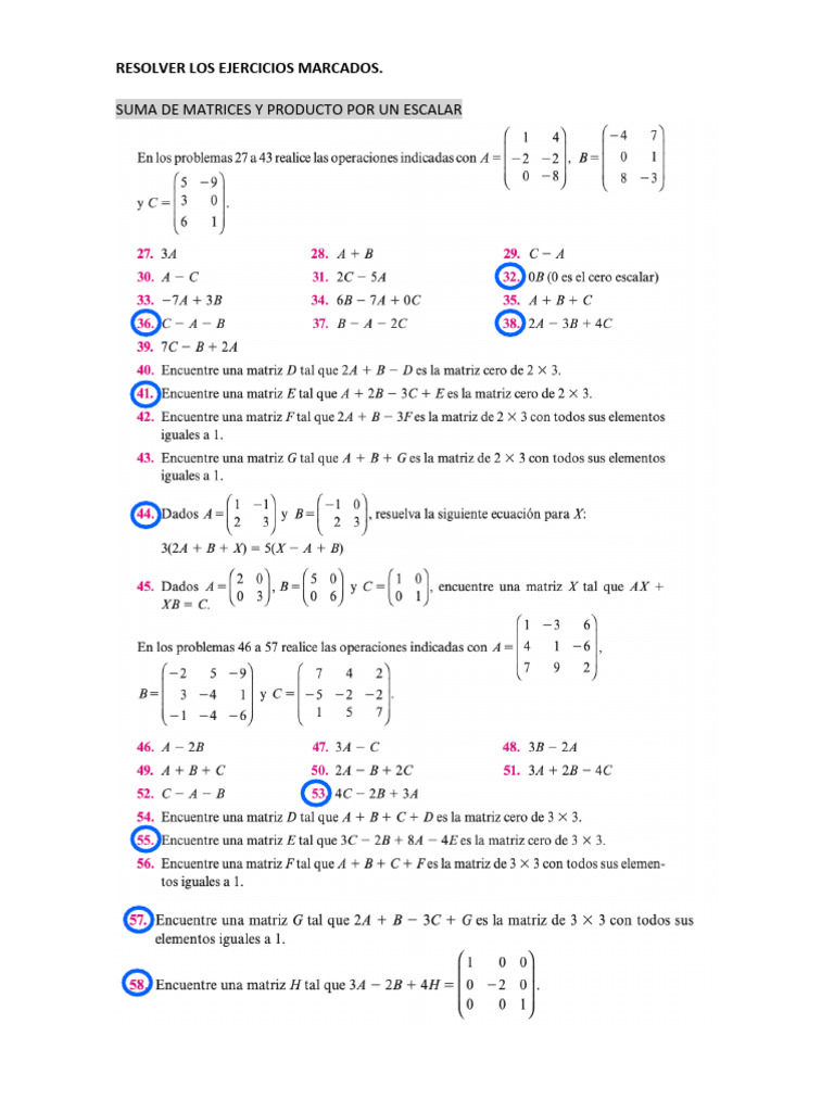 Ejercicios de Suma y Producto de Matrices | PDF