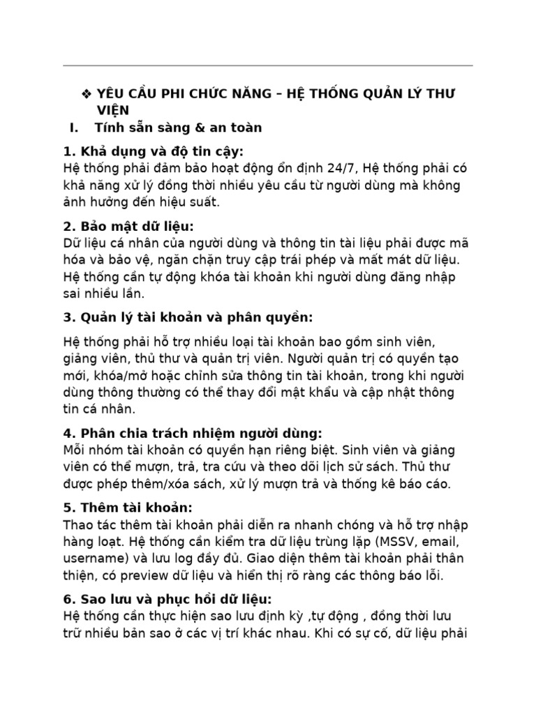 Yêu Cầu Phi Chức Năng Và Từ Điển Dữ Liệu | PDF