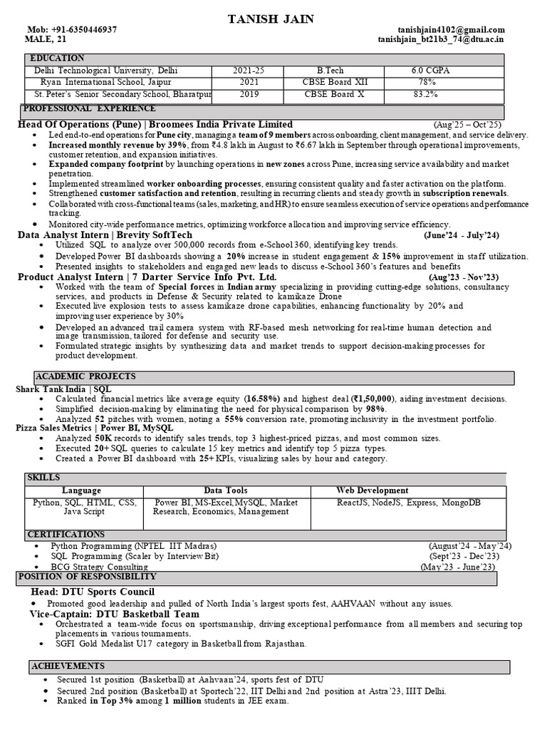 Resume Tanish Jain | PDF | Computing