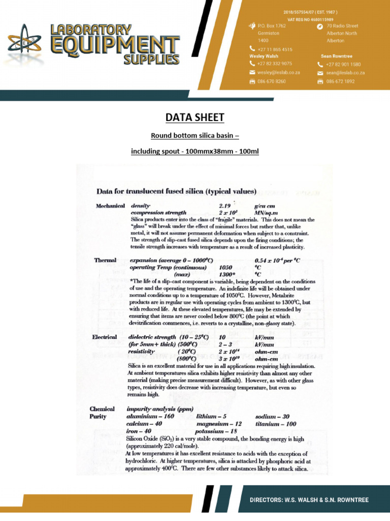 Data Sheet - Silica Basin | PDF