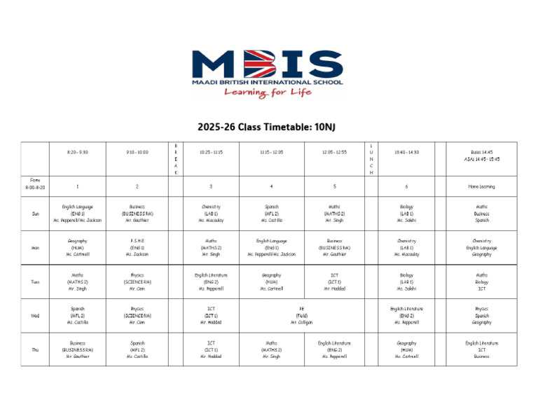 Class Timetable | PDF