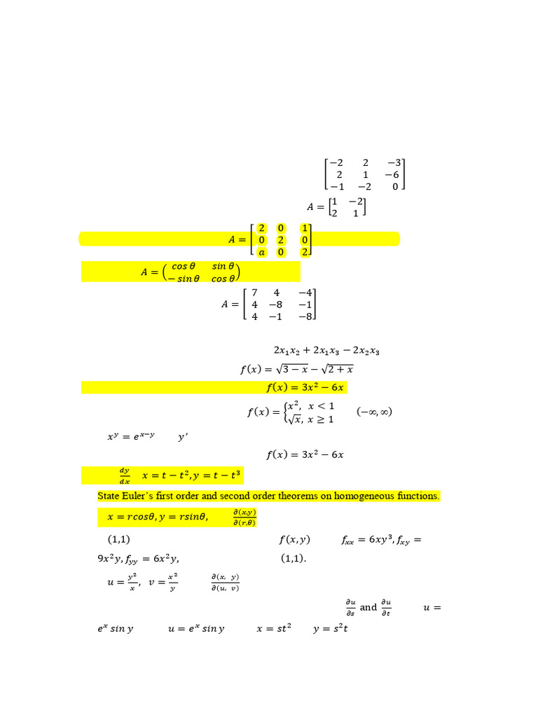Important Calculus and Matrix Algebra Questions | PDF | Eigenvalues And ...
