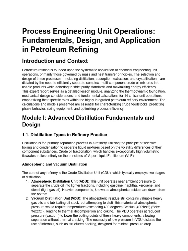 Petroleum Refining Unit Operations Guide | PDF | Distillation | Adsorption