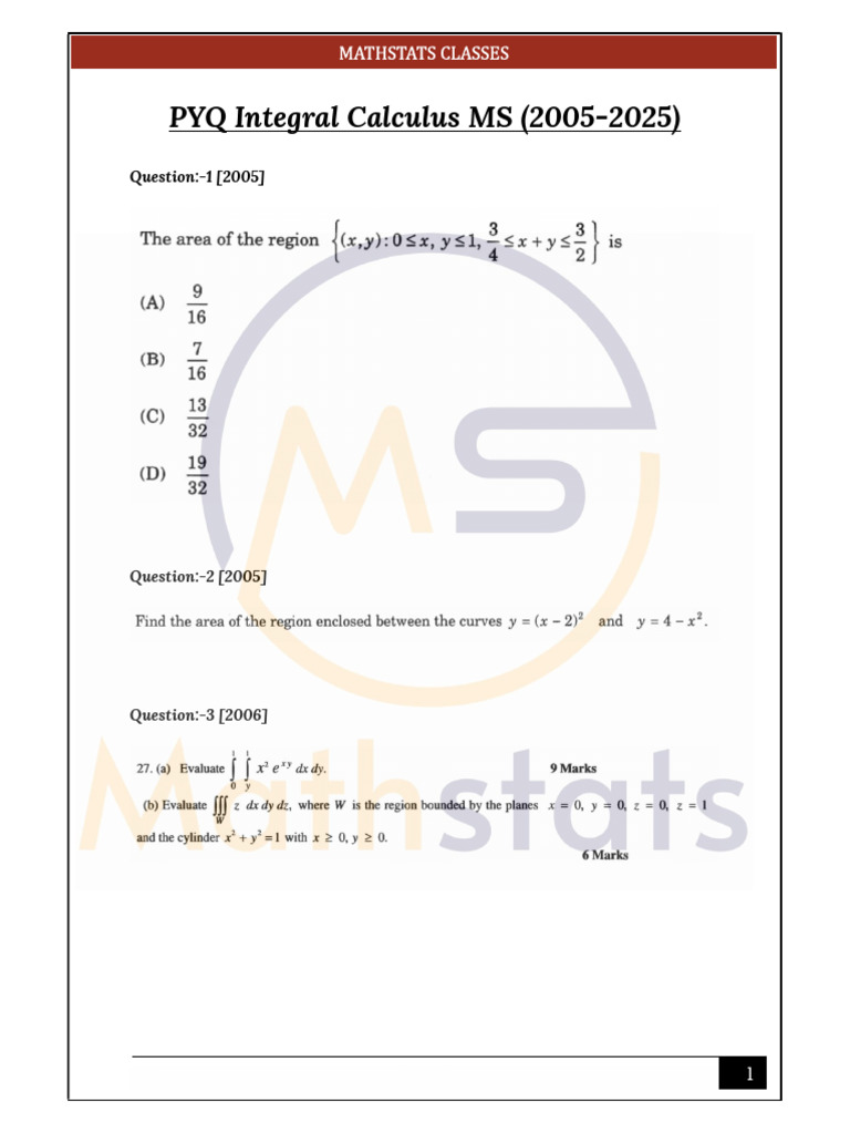 PYQ Integral Calculus MS (2005-2025) | PDF | Chess Theory | Chess