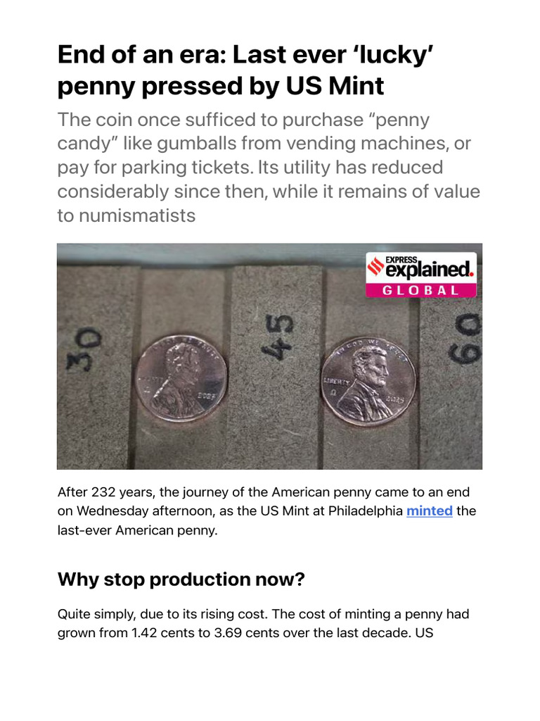 End of An Era - Last Ever ‘ Lucky’ Penny Printed by US Mint | PDF ...