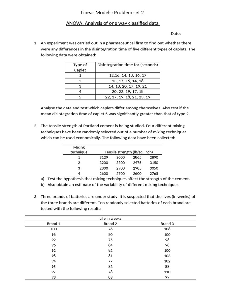 ANOVA_one Way Classification 2nd Practicle | PDF | Analysis Of Variance ...