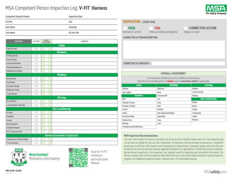 V-FIT® Harness Inspection Log Guide | PDF