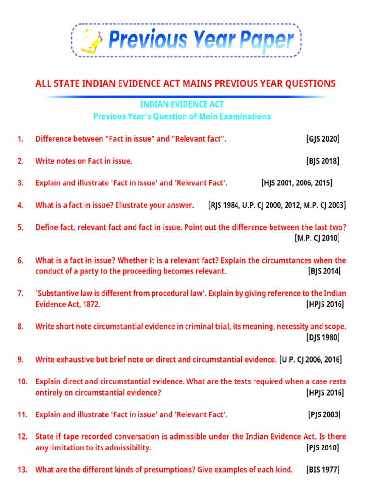 Evidence Act Mains Questions | PDF
