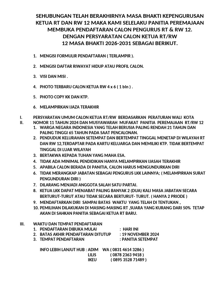 Pendaftaran Calon Ketua RT/RW 12 2026-2031 | PDF