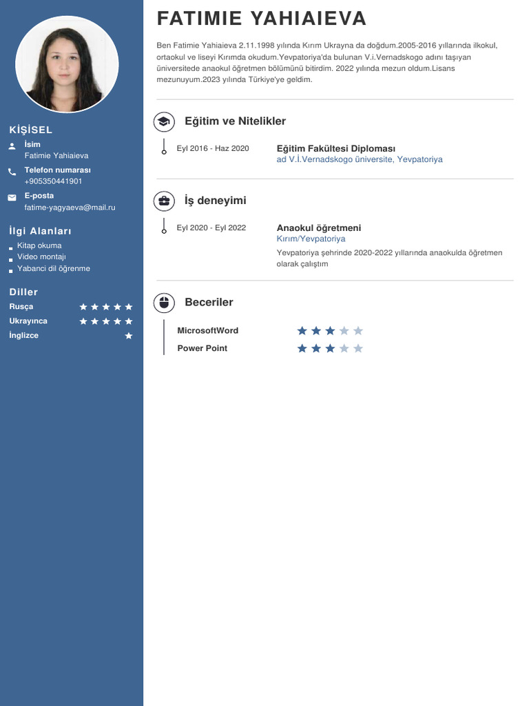 CV Fatime Yahiaieva #1 | PDF