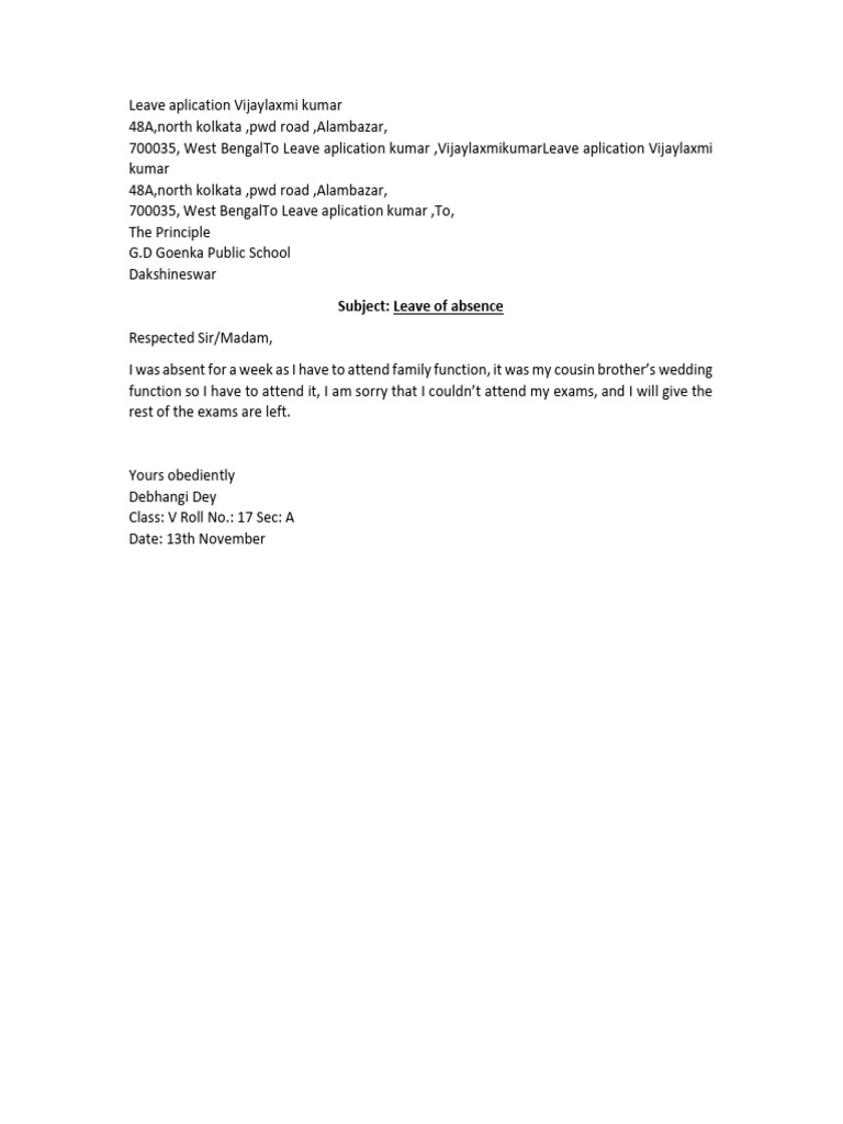 Leave Application for School Absence | PDF