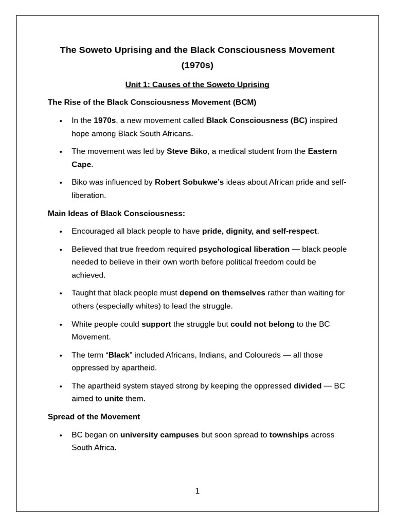 Soweto Uprising: Black Consciousness Impact | PDF | Apartheid ...