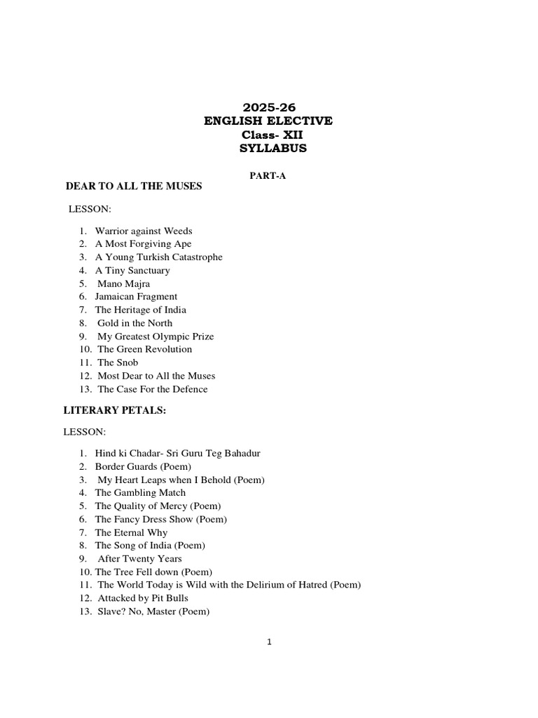 12th English Elective Syllabus 2025-26 | PDF