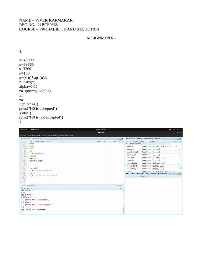 Probability and Statistics Lab Submission 6 | PDF