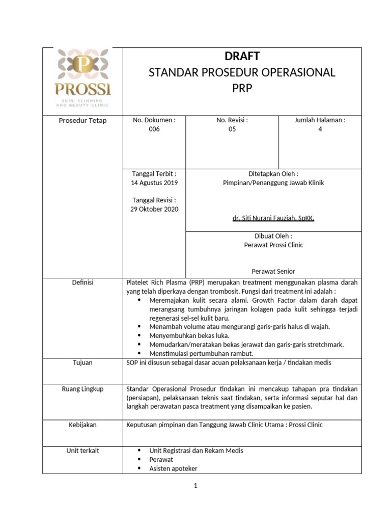 006 SOP PRP Wajah Dan PRP Rambut | PDF