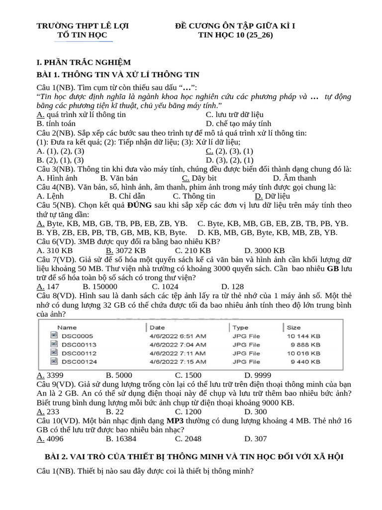 Huong Dan on Tap-ktgki-tin 10_25.26_gv.ct | PDF