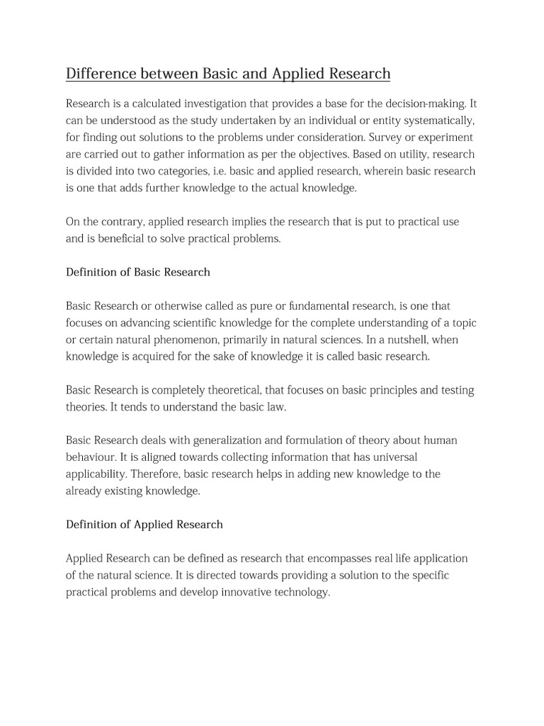 Difference Between Basic and Applied Research | PDF