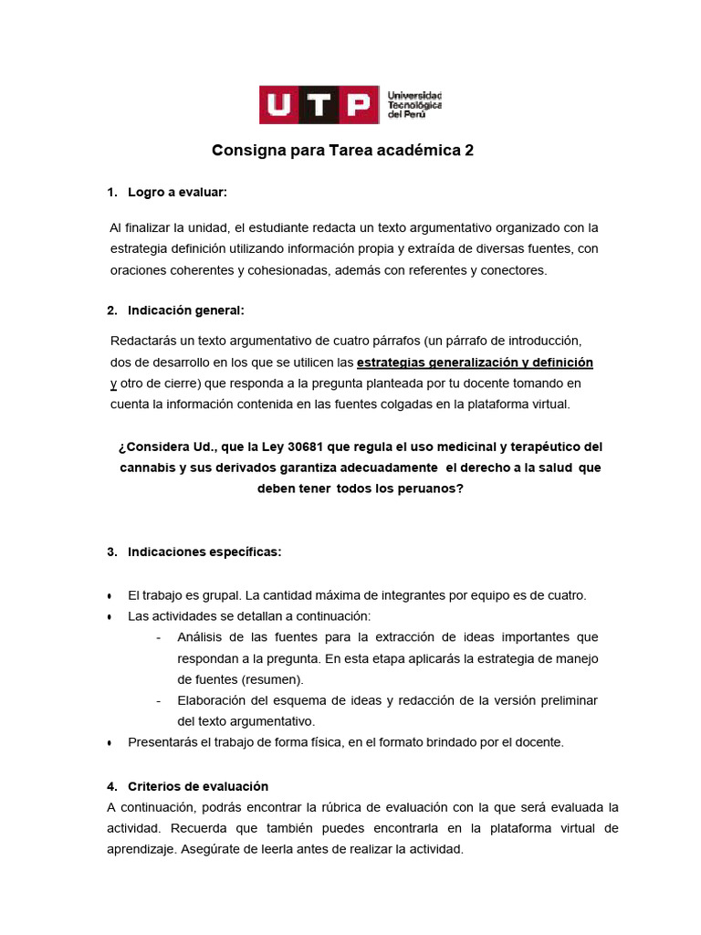 Ta2 Indicaciones y Rúbrica n01i Ekasht Linrtp | PDF | Cannabis ...