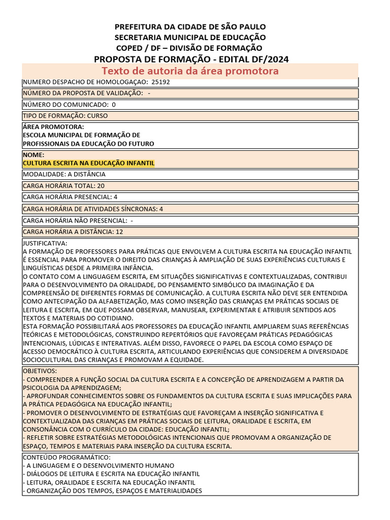 Proposta de Formação - COPED - Edital | PDF | Educação Infantil | Pedagogia
