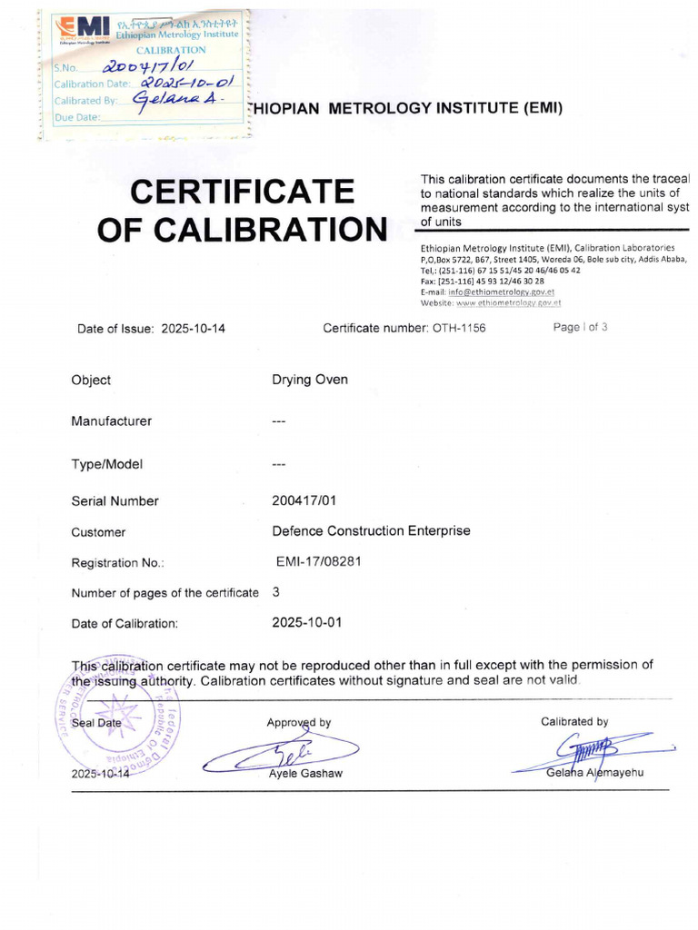 Certificate of Calibration | PDF