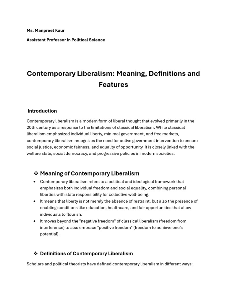 Understanding Contemporary Liberalism | PDF | Liberalism | Social Justice