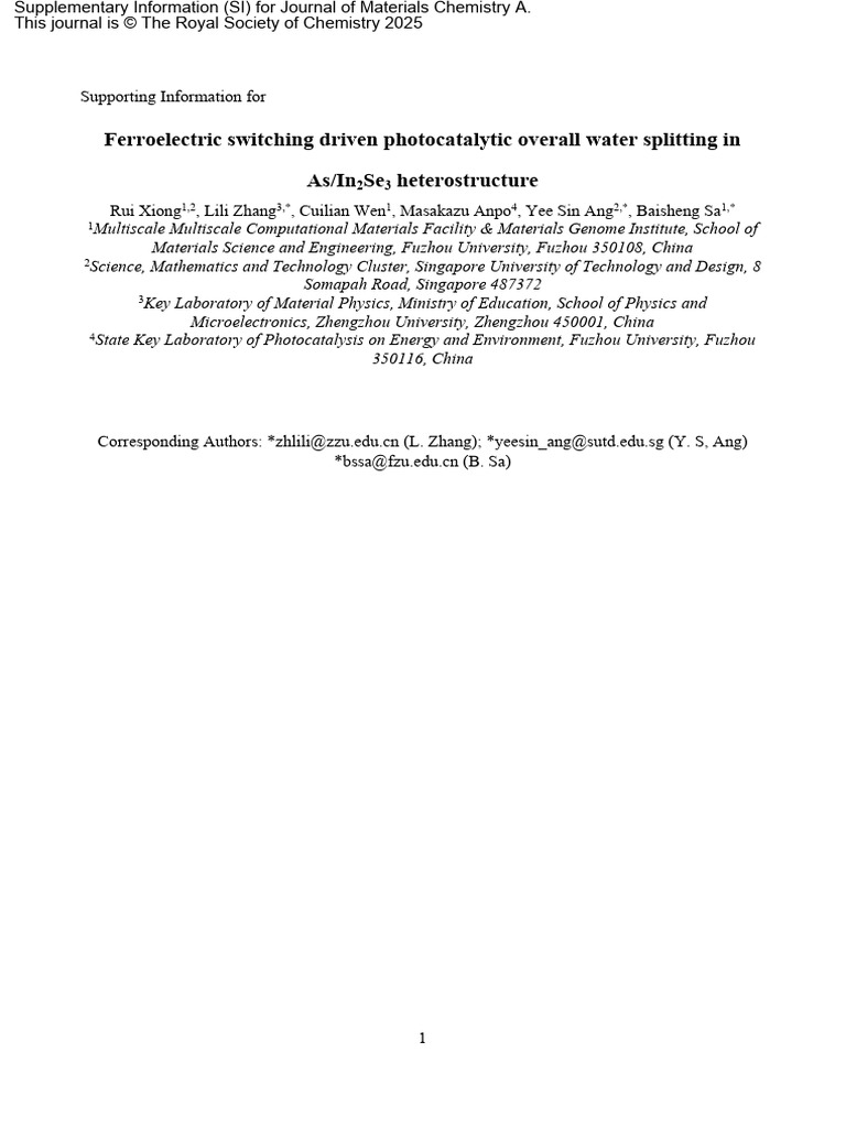 Ferroelectric Switching Driven Photocatalytic Overall Water Splitting ...