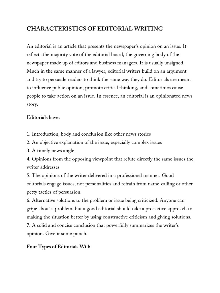 Characteristics of Editorial Writing | PDF