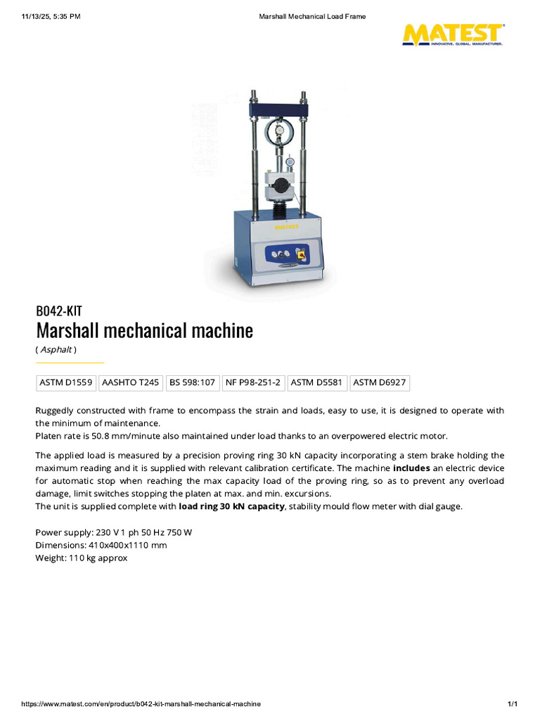 Marshall Mechanical Load Frame | PDF