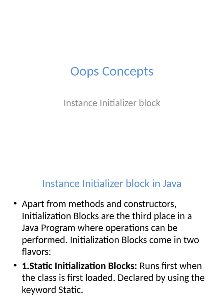 Oops Concepts Instance Initializer Block | PDF | Class (Computer Programming) | Constructor ...