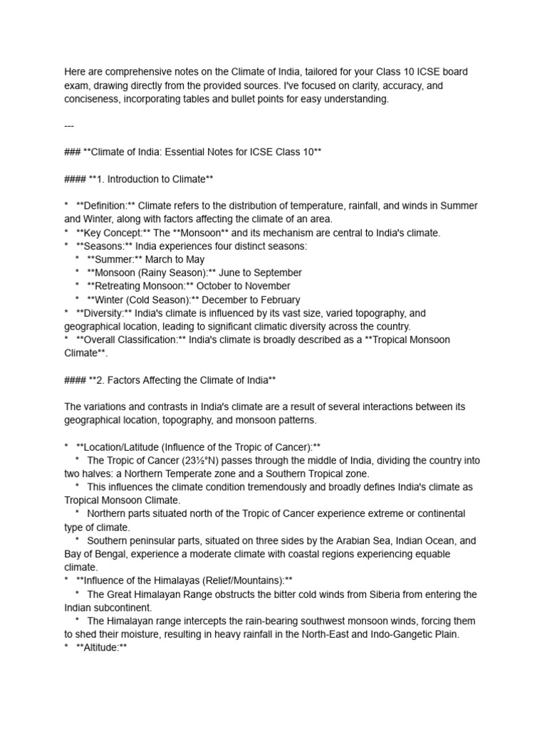 Geography Climate Notes 2 Pdf Monsoon Rain