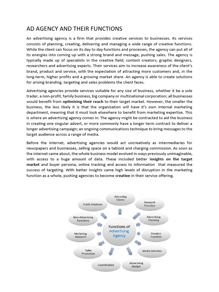 Functions of Advertising Agencies Explained | PDF | Advertising | Marketing