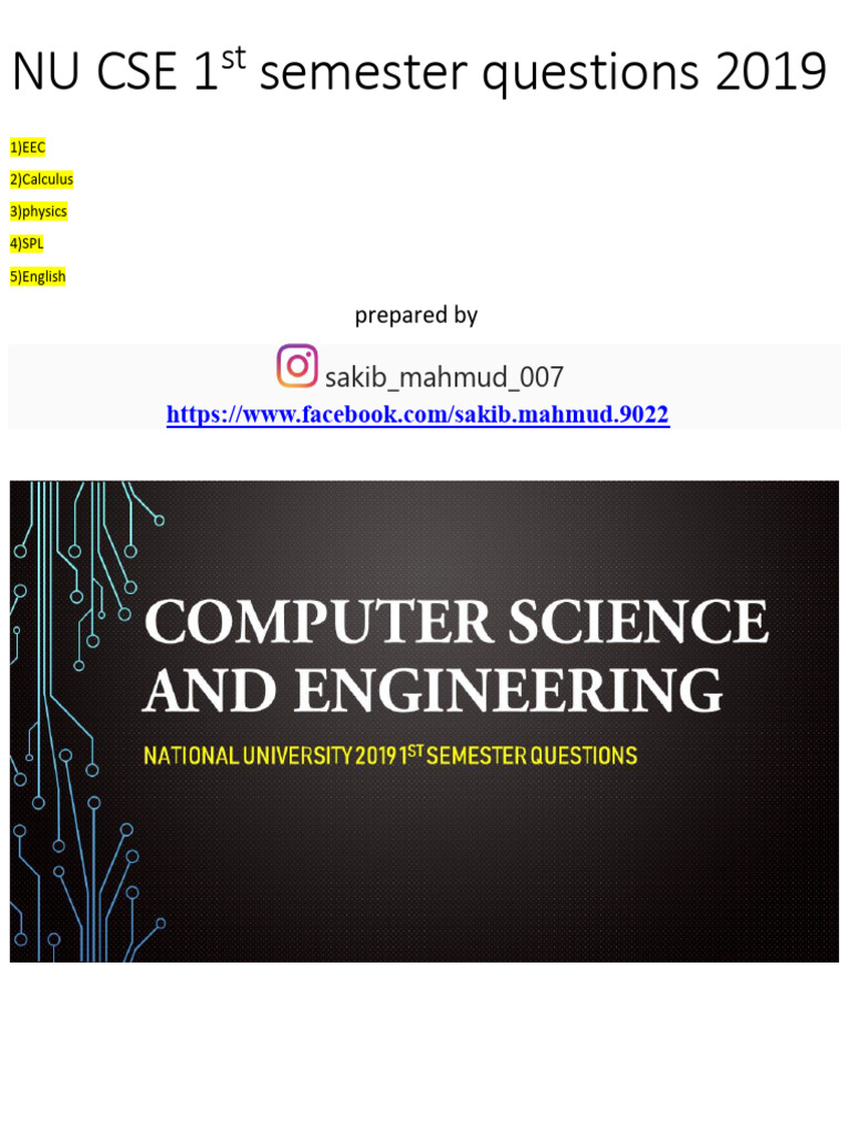 NU CSE 1st Semester Exam Questions 2019 | PDF