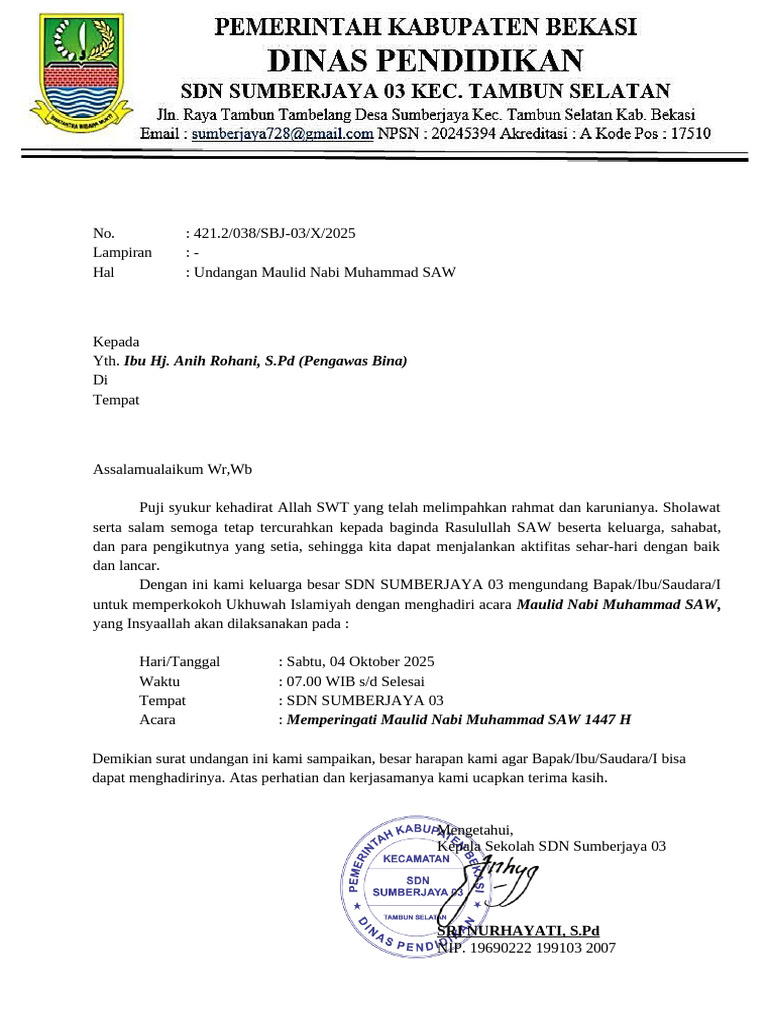 Undangan Maulid Nabi di SDN Sumberjaya | PDF