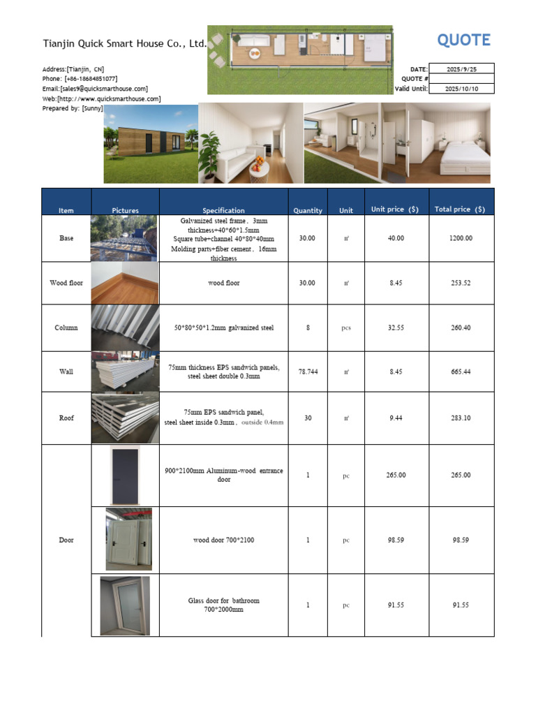 The Quotation of Prefab House-20250925（1bedroom+Living Room+1kitchen ...