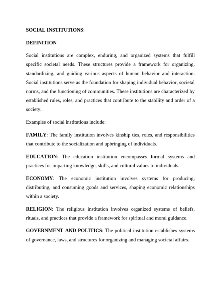 Understanding Social Institutions and Their Functions | PDF ...