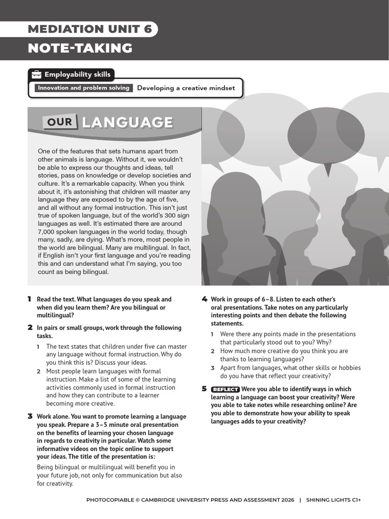 SL C1Plus Mediation Unit 6 | PDF | Multilingualism | Creativity