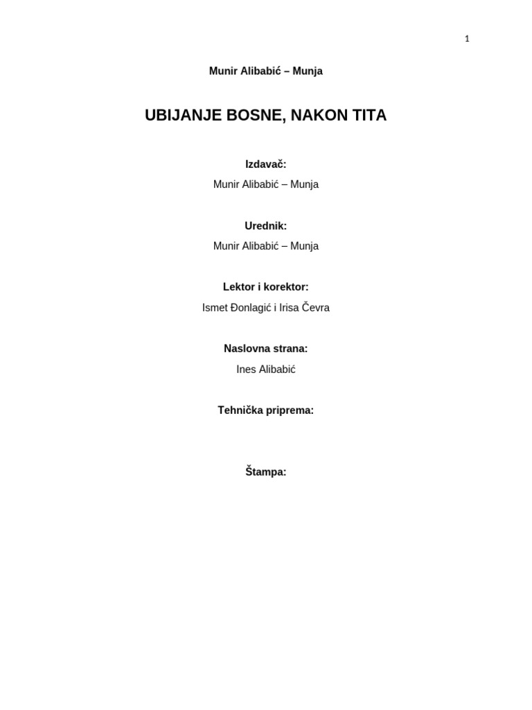 Ubijanje Bosne, Nakon Tita - Munja | PDF
