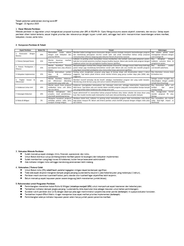 Pedoman Skoring Proposal BP RSUPN | PDF